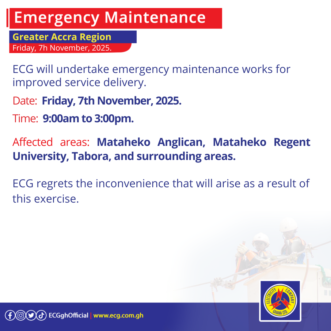 Electricity Company of Ghana Ltd - EMERGENCY MAINTENANCE GREATER ACCRA ...