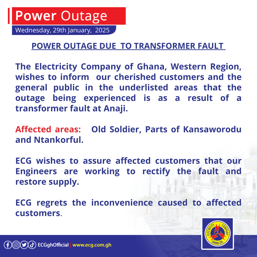 Electricity Company of Ghana Ltd - POWER OUTAGE DUE TO TRANSFORMER ...