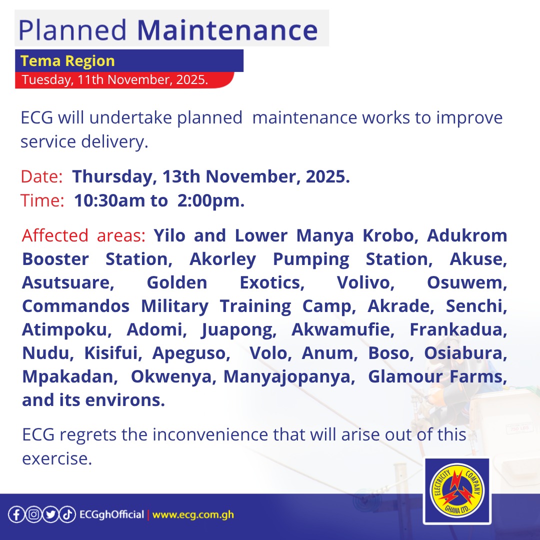 Electricity Company of Ghana Ltd - Planned Maintenance in Tema Region ...